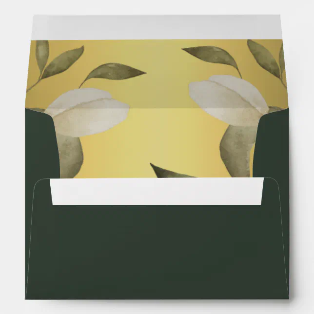 Gold green elegant watercolor foliage wedding envelope | Zazzle