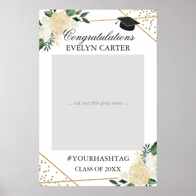 Gold Green Floral Graduation Party Photo Prop Poster | Zazzle