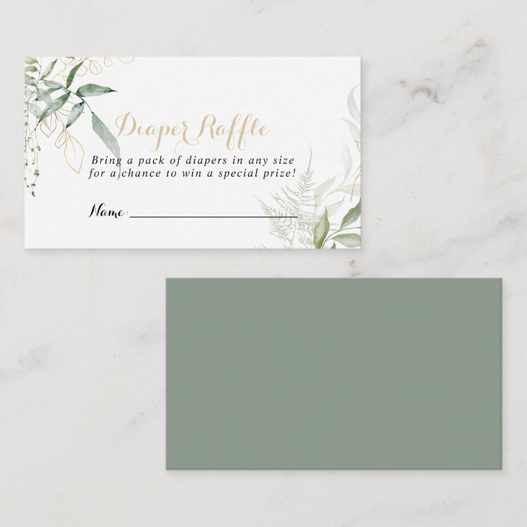 Gold Green Foliage Diaper Raffle Ticket Enclosure Card | Zazzle