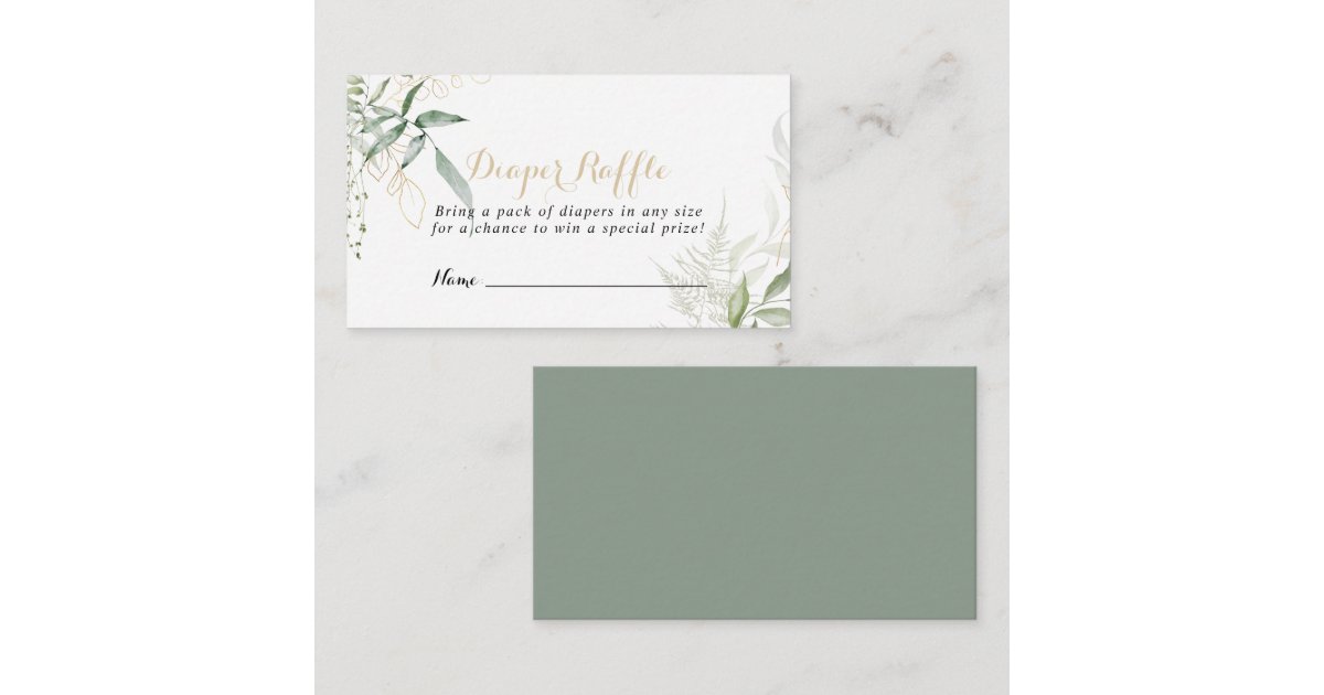 Gold Green Foliage Diaper Raffle Ticket Enclosure Card | Zazzle