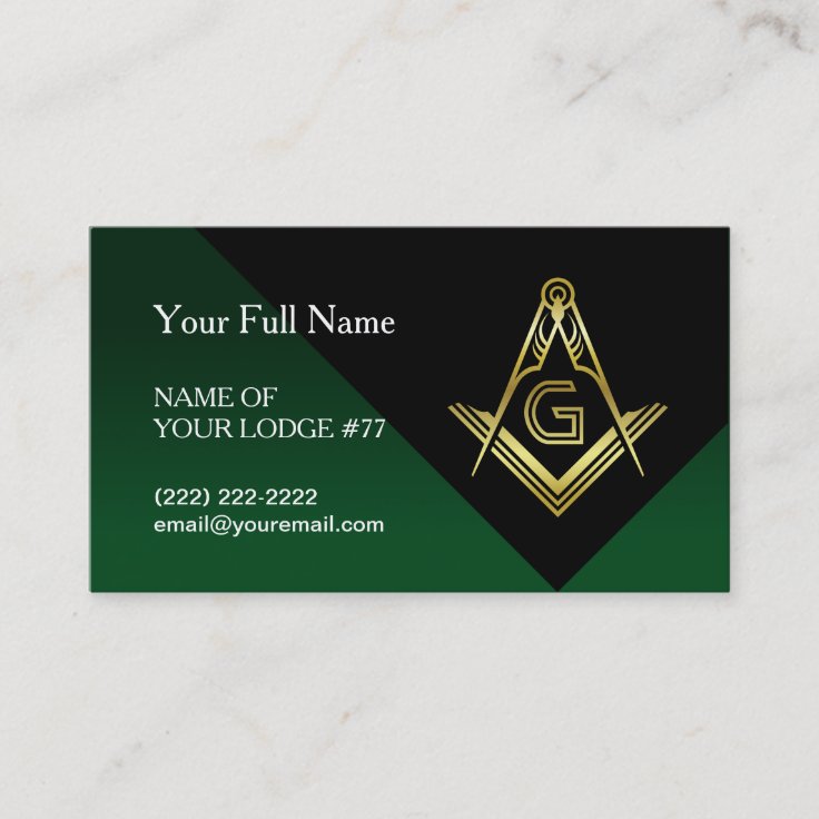 Gold & Green Masonic Business Card Template | Zazzle
