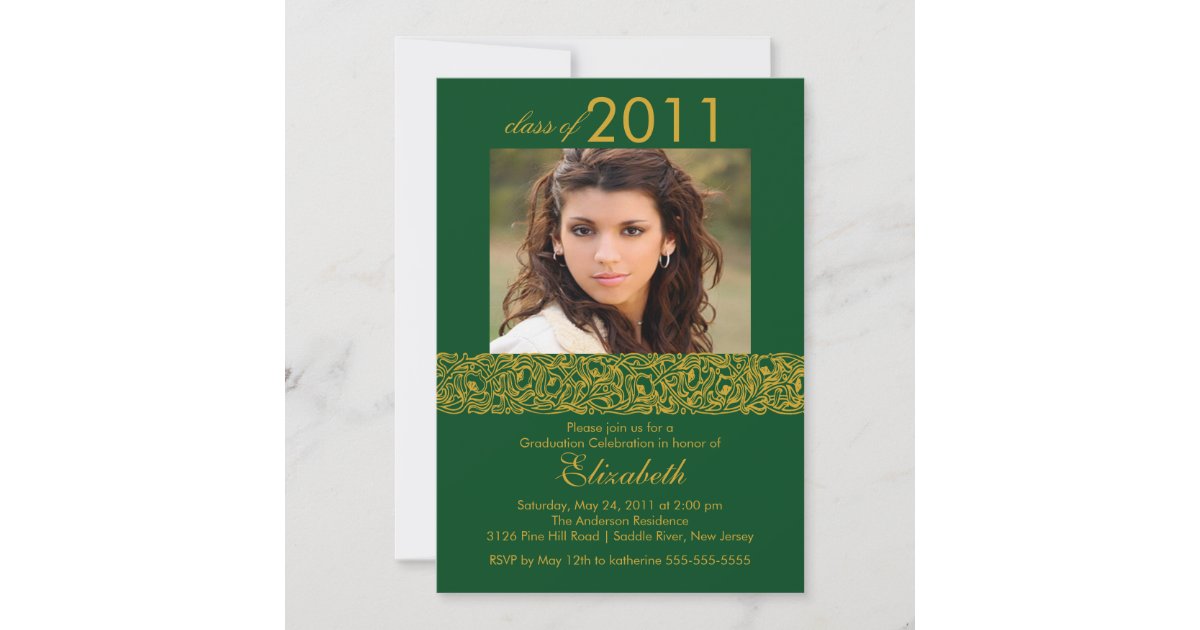 Gold & Green Photo Graduation Invitation | Zazzle