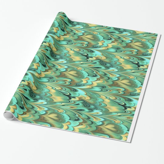 Gold, Green & Turquoise Marbled Pattern Wrapping Paper | Zazzle.com