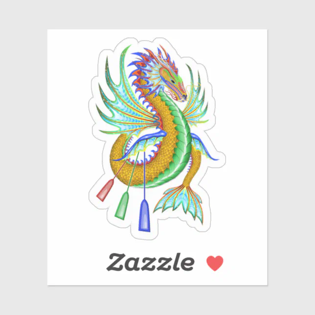 Gold & Green Water Dragon Sticker | Zazzle