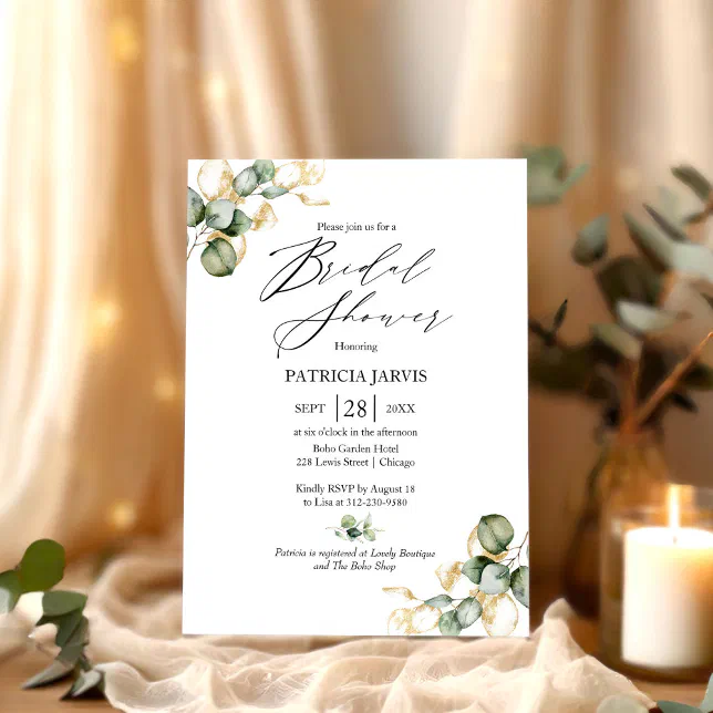 Gold Greenery Bridal Shower Invitation | Zazzle