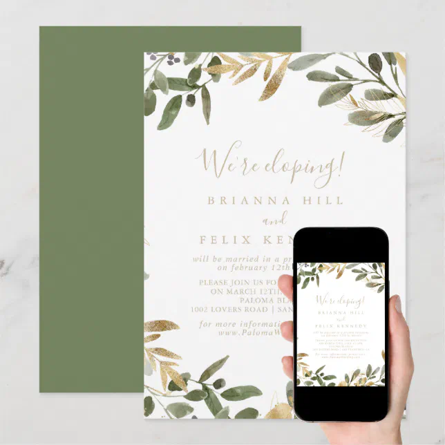 Gold Greenery Fall Elopement Reception Invitation | Zazzle