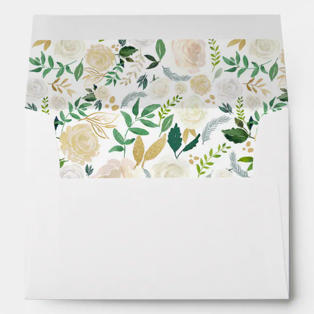 Gold Greenery Watercolor Floral for 5x7 card Envelope | Zazzle