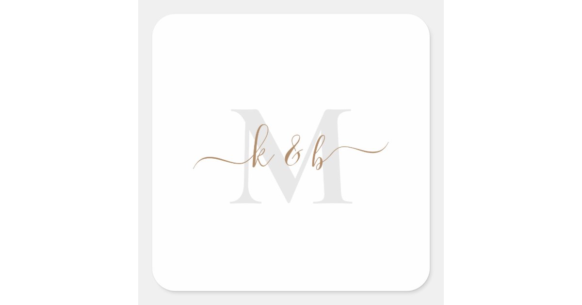 Gold & Grey Monogram Swash Script II Square Sticker | Zazzle