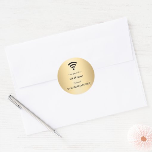 Gold guest customer wifi network password classic round sticker | Zazzle