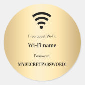 Gold guest customer wifi network password classic round sticker | Zazzle