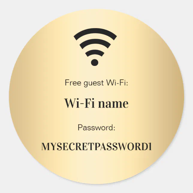 Gold guest customer wifi network password classic round sticker | Zazzle