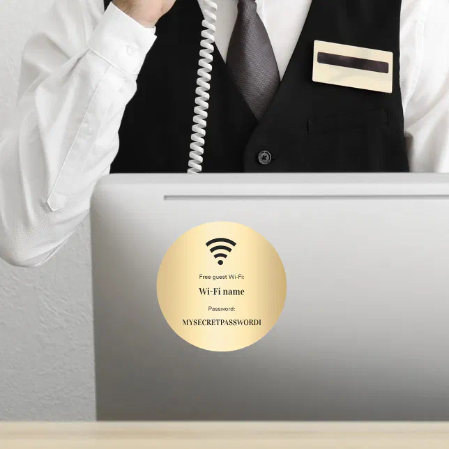 Gold guest customer wifi network password classic round sticker | Zazzle