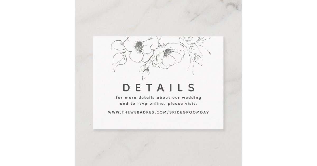 Gold Hand Drawn Flowers Wedding Details Enclosure Card | Zazzle