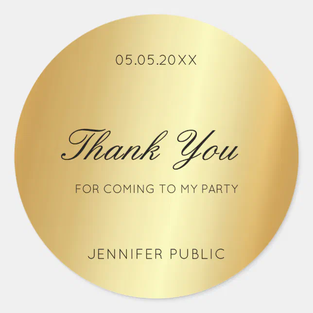 Gold Hand Script Text Thank You Glamour Template Classic Round Sticker ...