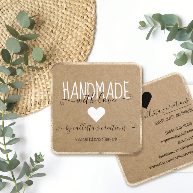 Gold Handmade With Love Etsy Home Crafter Art Fair Square Business Card ...