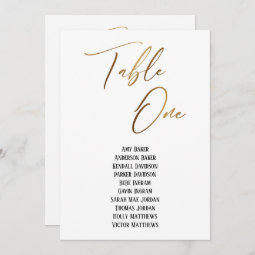 Gold Handwriting Table One Seating Chart Card | Zazzle