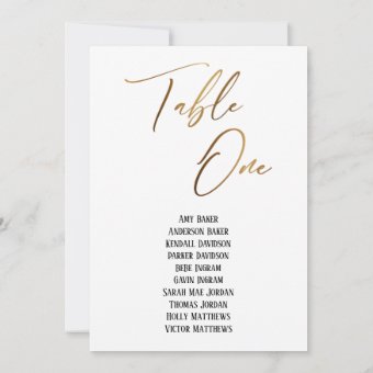 Gold Handwriting Table One Seating Chart Card | Zazzle