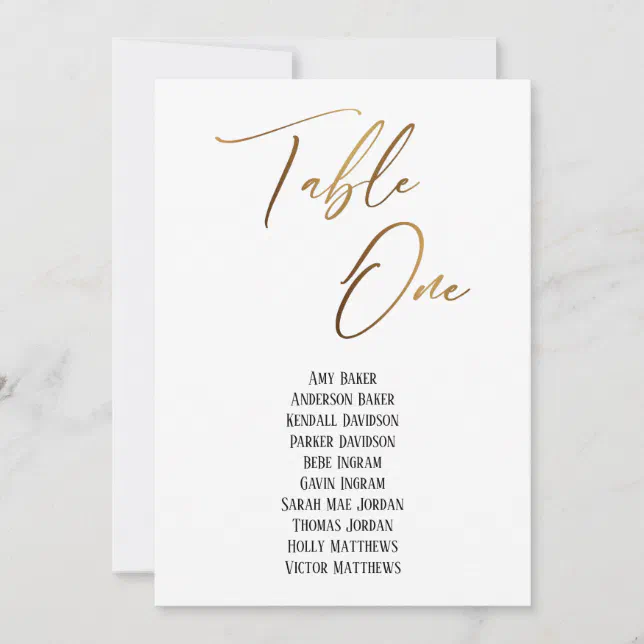 Gold Handwriting Table One Seating Chart Card | Zazzle
