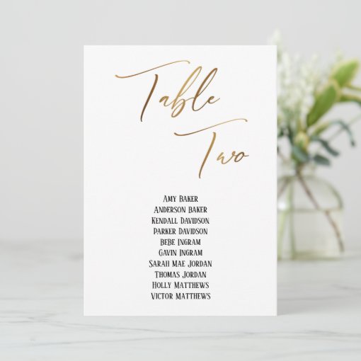 Gold Handwriting Table Two Seating Chart | Zazzle