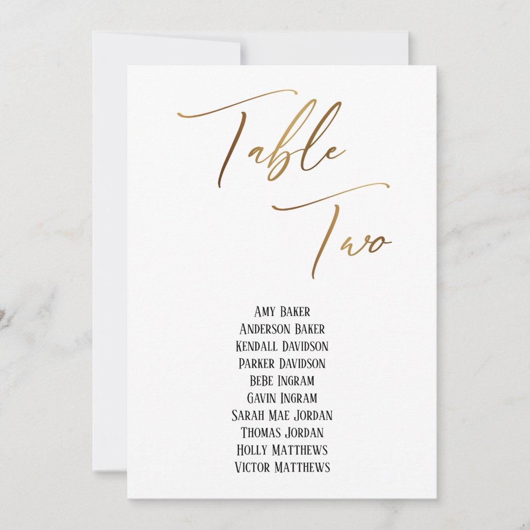 Gold Handwriting Table Two Seating Chart | Zazzle
