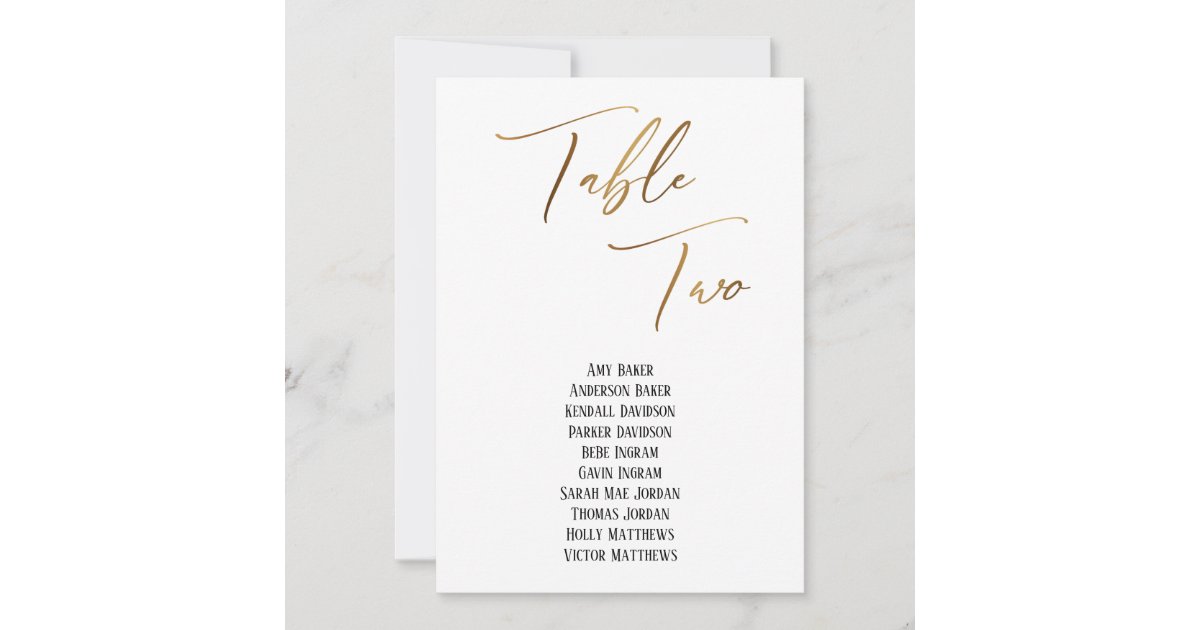Gold Handwriting Table Two Seating Chart | Zazzle
