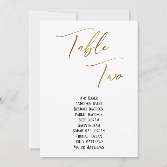 Gold Handwriting Table Two Seating Chart | Zazzle