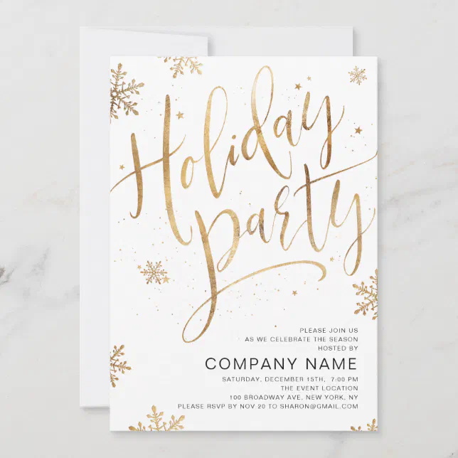 Gold handwritten calligraphy holiday Party Invitation | Zazzle