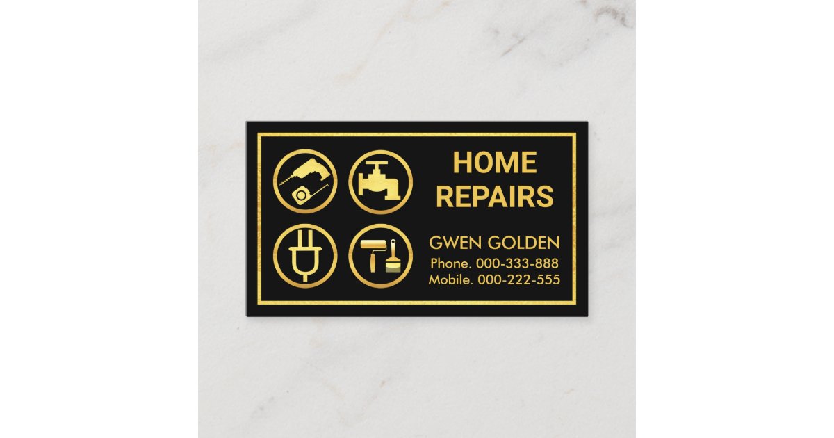 Gold Handyman Tools Border Business Card | Zazzle