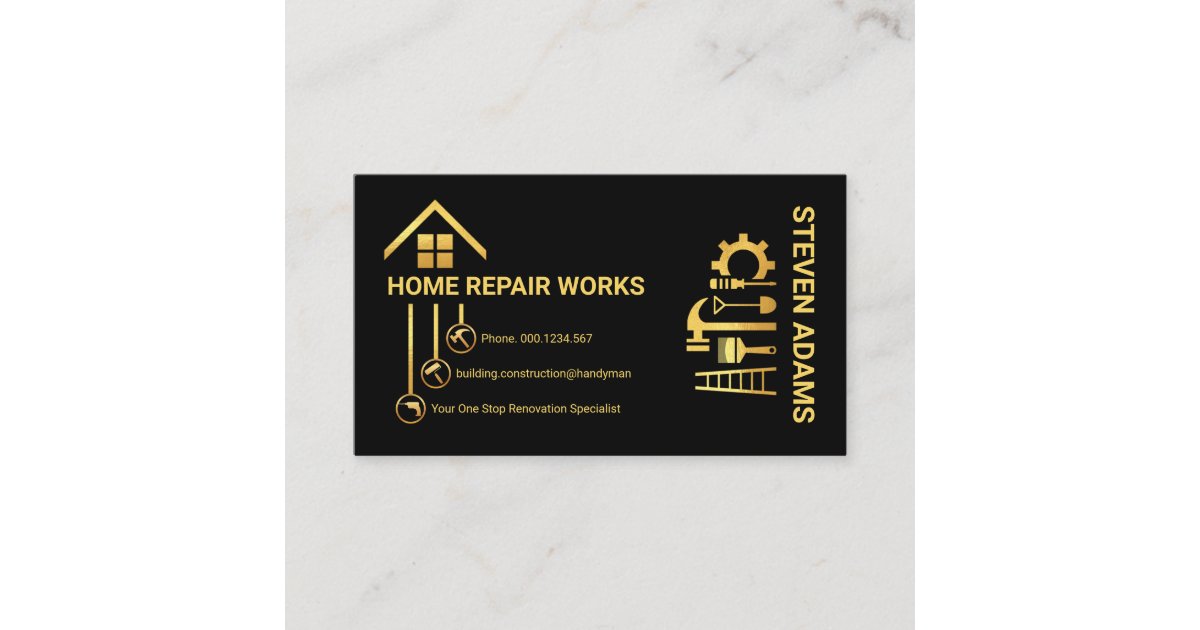 Gold Handyman Tools Button Rooftop Business Card | Zazzle
