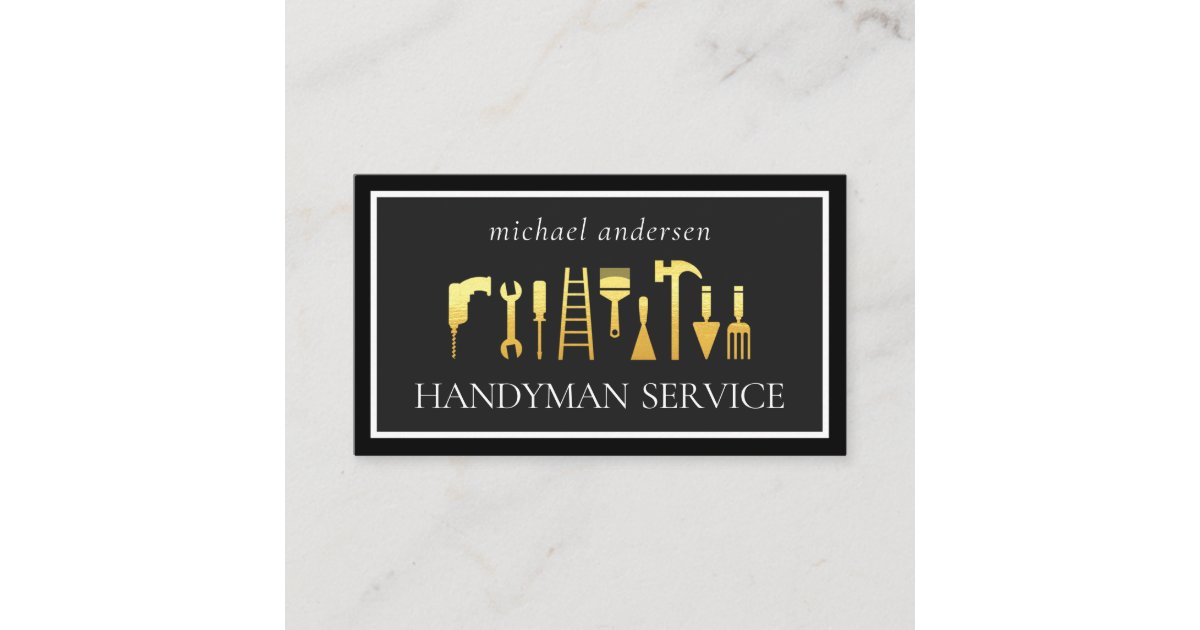 Gold Handyman Tools Frame Business Card | Zazzle