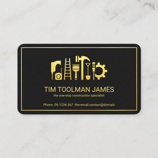 Gold Handyman Tools Frame Contractor Business Card | Zazzle