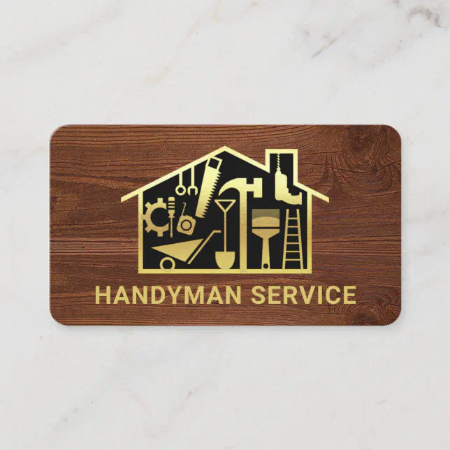 Gold Handyman Tools Home On Timber Grain Business Card | Zazzle