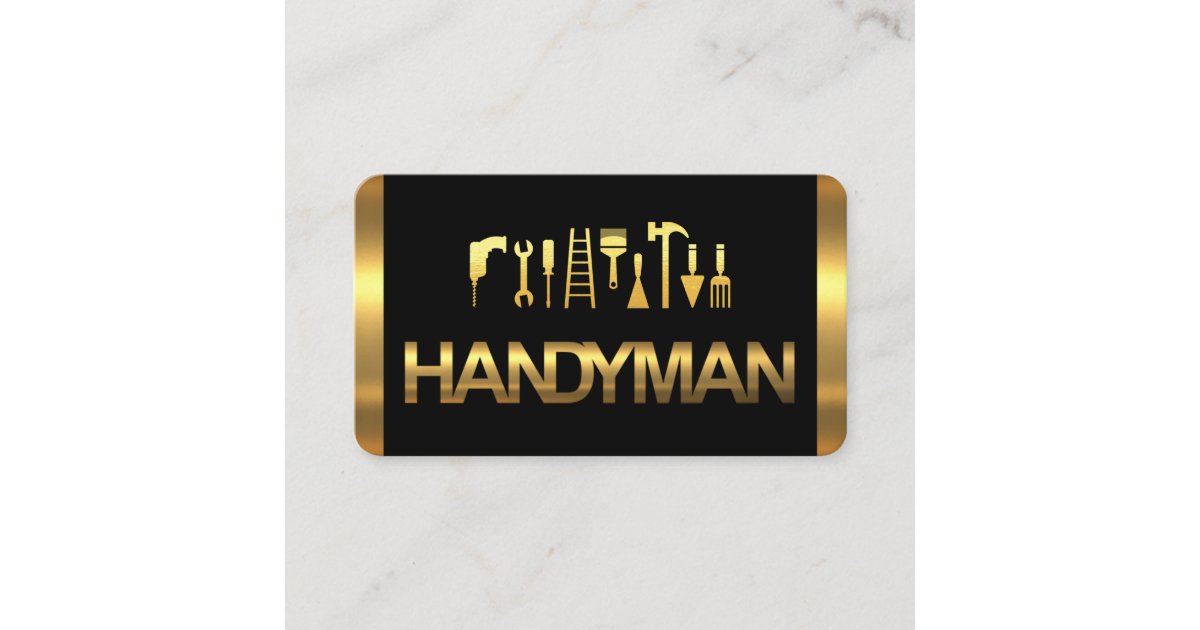 Gold Handyman Tools On Gold Layers Business Card | Zazzle
