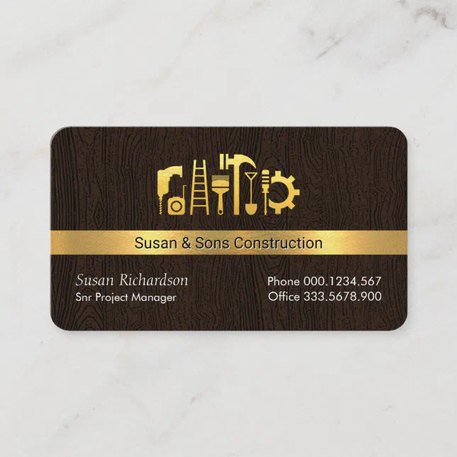 Gold Handyman Tools On Timber Layer Business Card | Zazzle