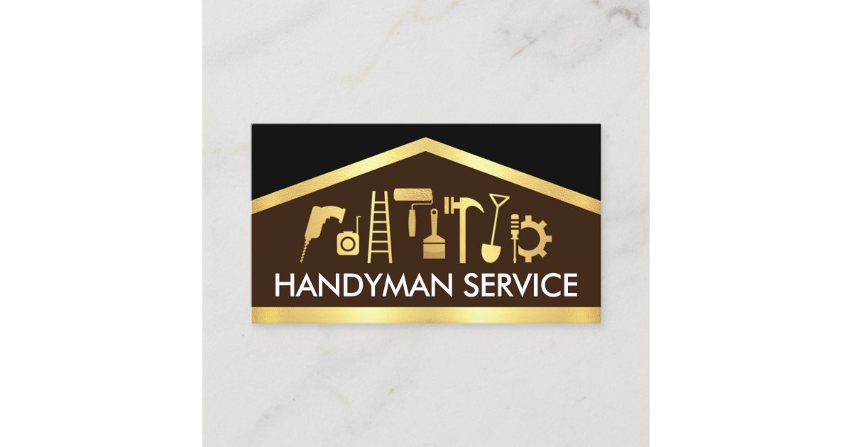 Gold Handyman Tools Rooftop Business Card | Zazzle