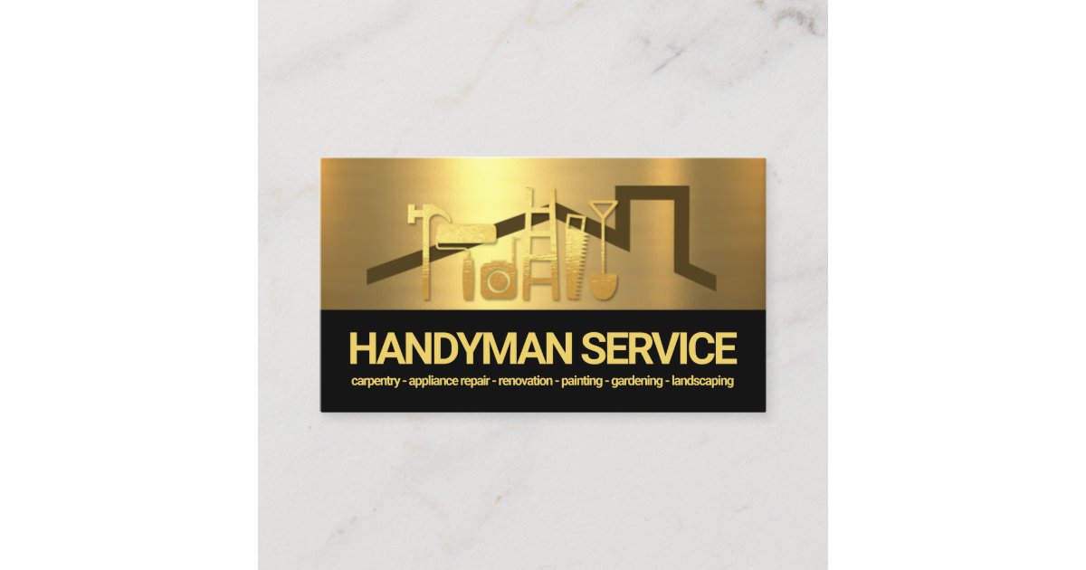 Gold Handyman Tools Rooftop Business Card | Zazzle