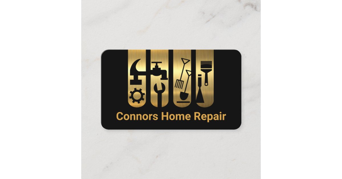 Gold Handyman Tools Tab Building Business Card | Zazzle