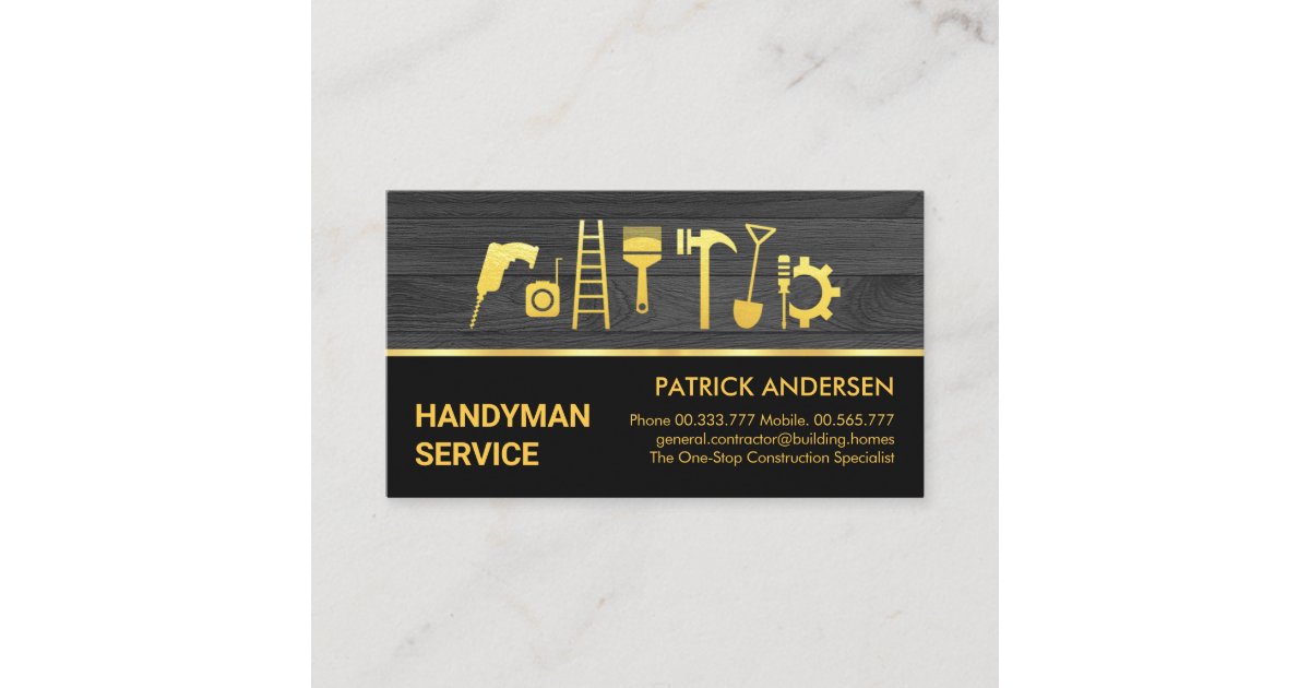Gold Handyman Tools Wood Panel Business Card | Zazzle