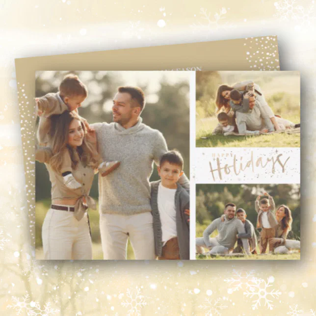 Gold Happy Holidays Multiple Photo Collage Holiday Card | Zazzle