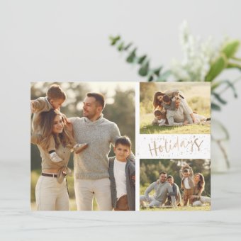 Gold Happy Holidays Multiple Photo Collage Holiday Card | Zazzle