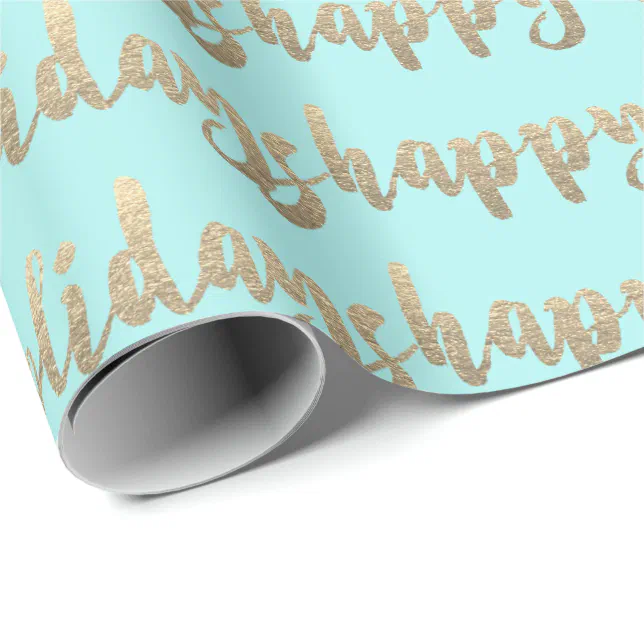 Gold Happy Holidays Script Pastel Mint Tiffany Wrapping Paper | Zazzle
