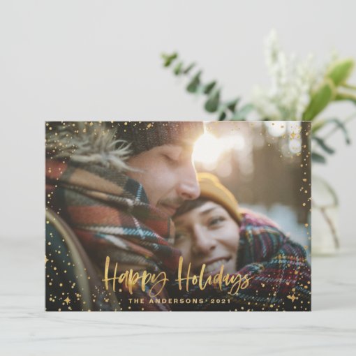 Gold happy holidays stars photo holiday card | Zazzle