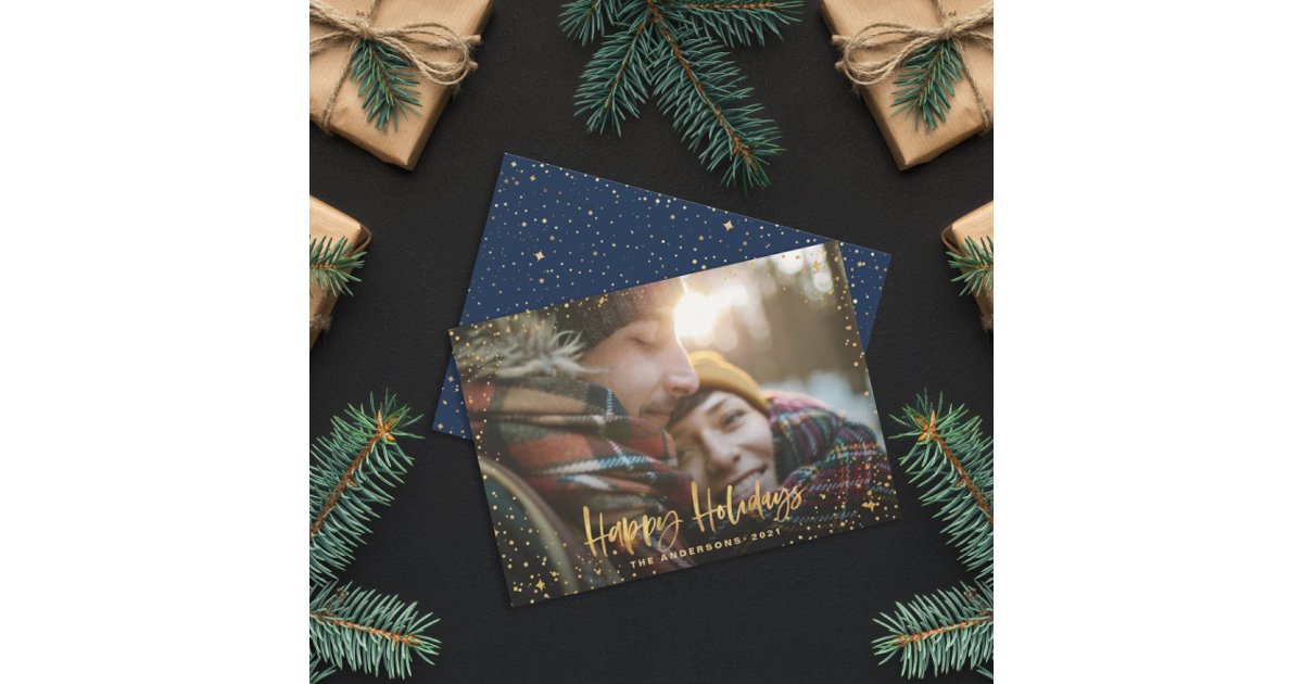 Gold happy holidays stars photo holiday card | Zazzle
