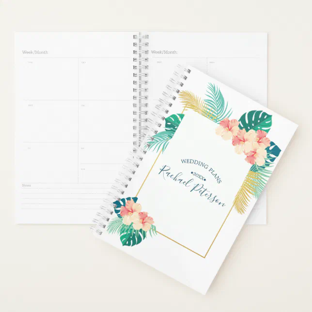 Gold Hawaiian Hibiscus Wedding Monogram Planner | Zazzle