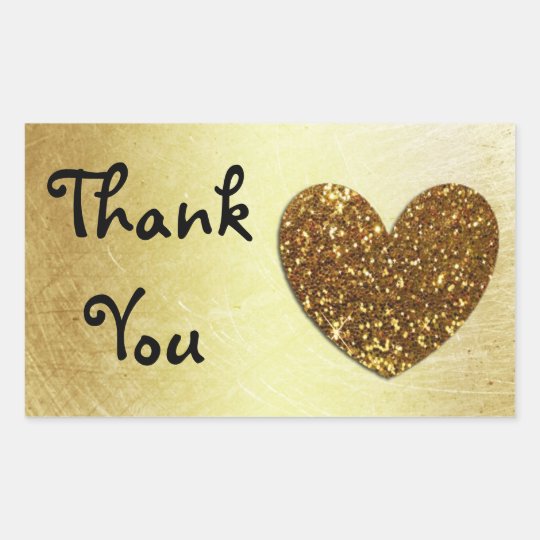 Gold Heart and Glitter 'Thank You" Stickers | Zazzle.com