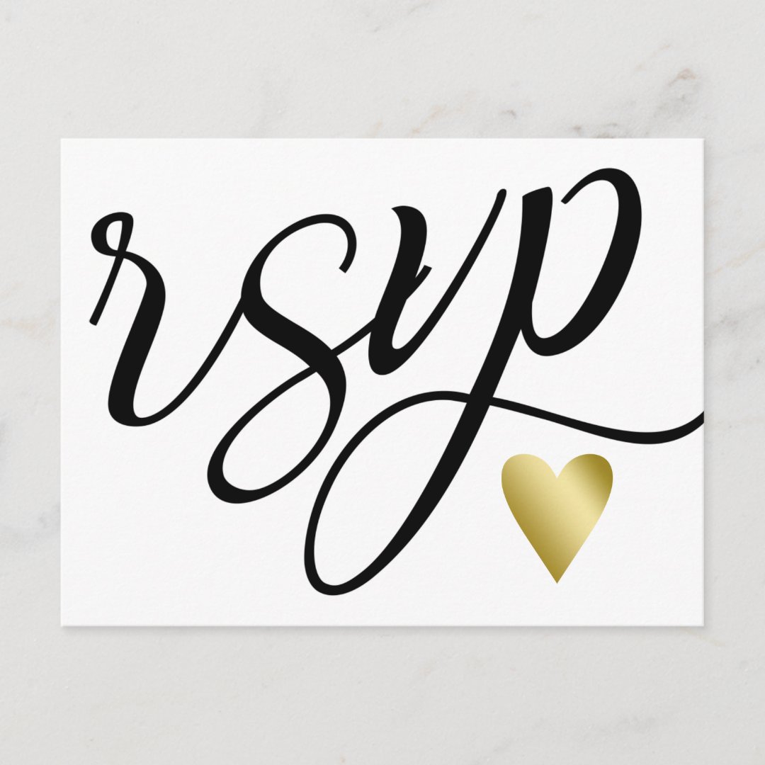 Gold Heart & Black Calligraphy RSVP Invitation Postcard | Zazzle