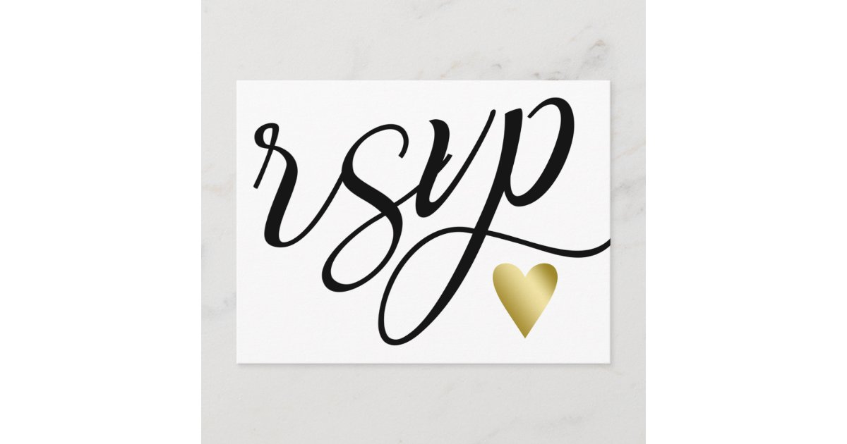 Gold Heart & Black Calligraphy RSVP Invitation Postcard | Zazzle