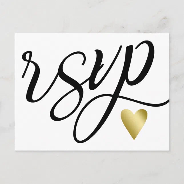 Gold Heart & Black Calligraphy RSVP Invitation Postcard | Zazzle