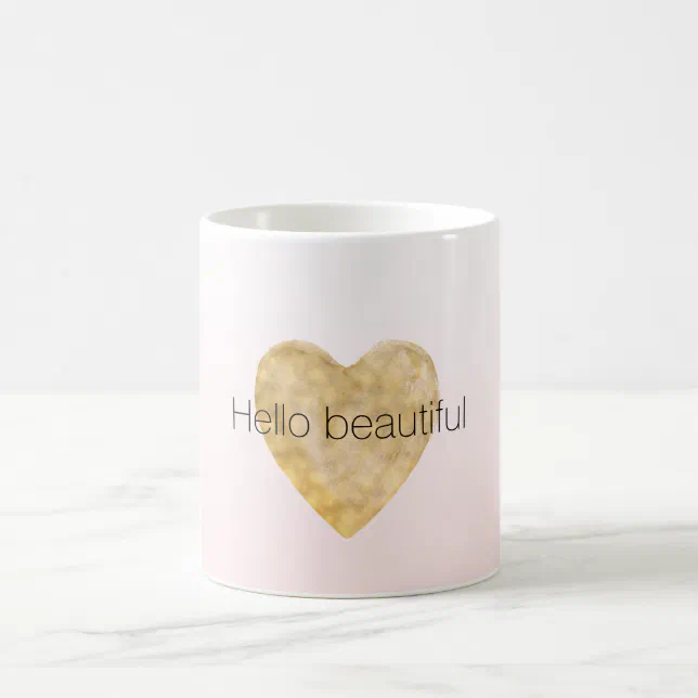 Gold Heart Blush Pink Ombre Hello beautiful Coffee Mug | Zazzle