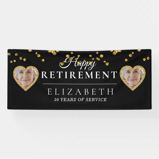 Gold Heart Custom Photo Retirement Party Banner | Zazzle
